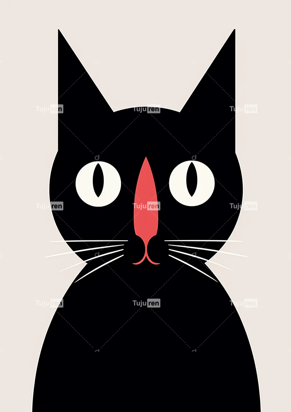 猫极简主义简单线条平淡的色彩极简主义。希腊艺术画波西米海报素材模板下载 图巨人