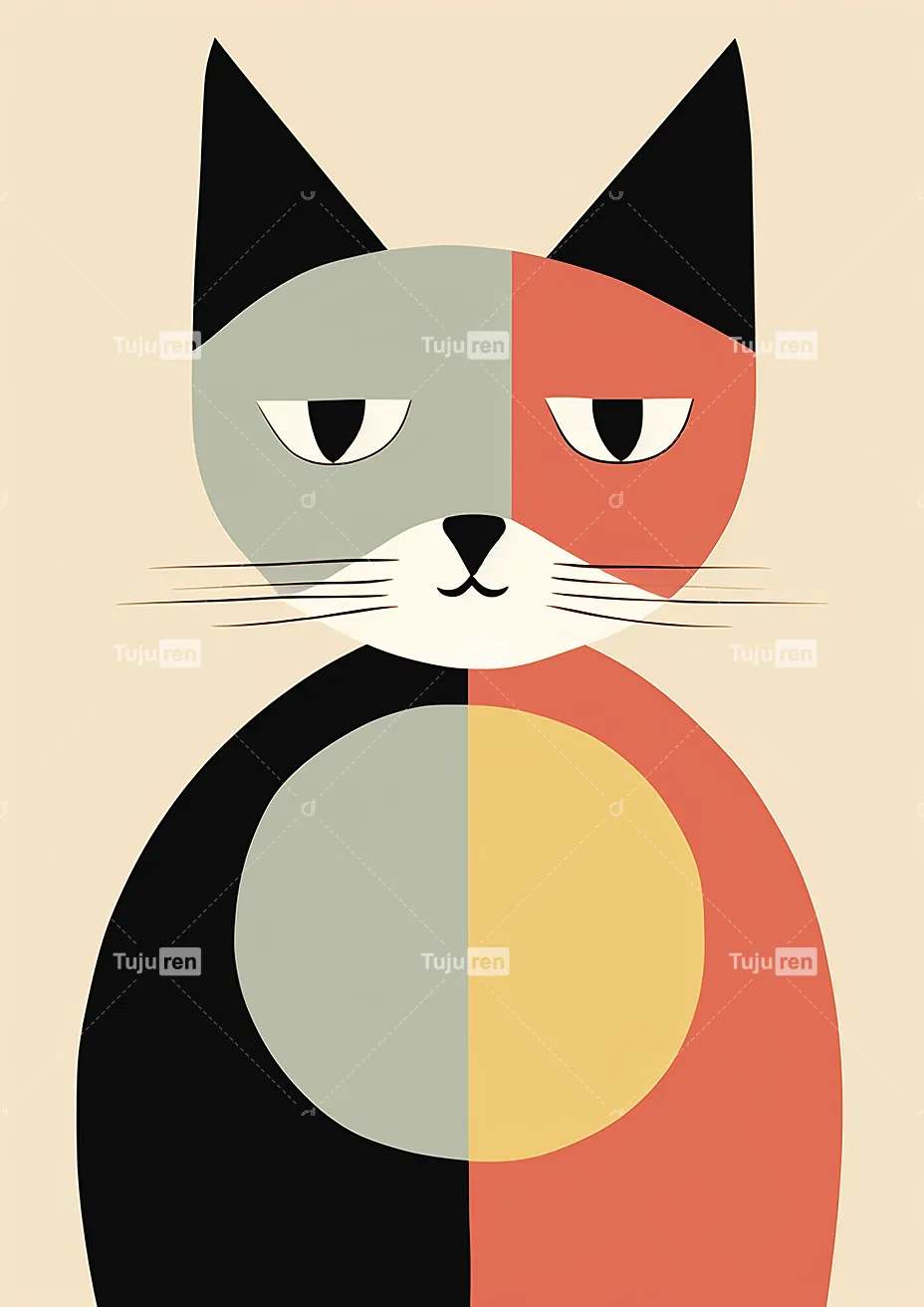 猫极简主义简单线条平淡的色彩极简主义。希腊艺术画波西米海报素材模板下载 图巨人
