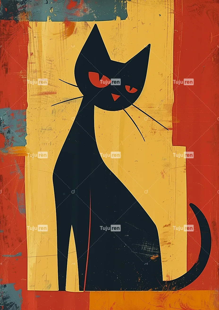 猫极简主义简单线条平淡的色彩极简主义。希腊艺术画波西米海报素材模板下载 图巨人