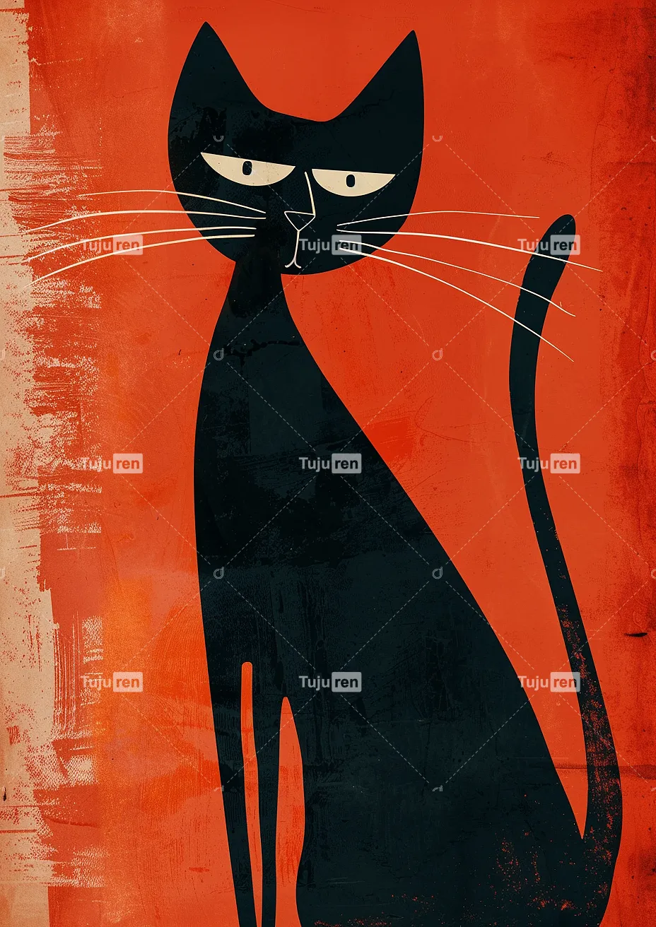 猫极简主义简单线条平淡的色彩极简主义。希腊艺术画波西米海报素材模板下载 图巨人