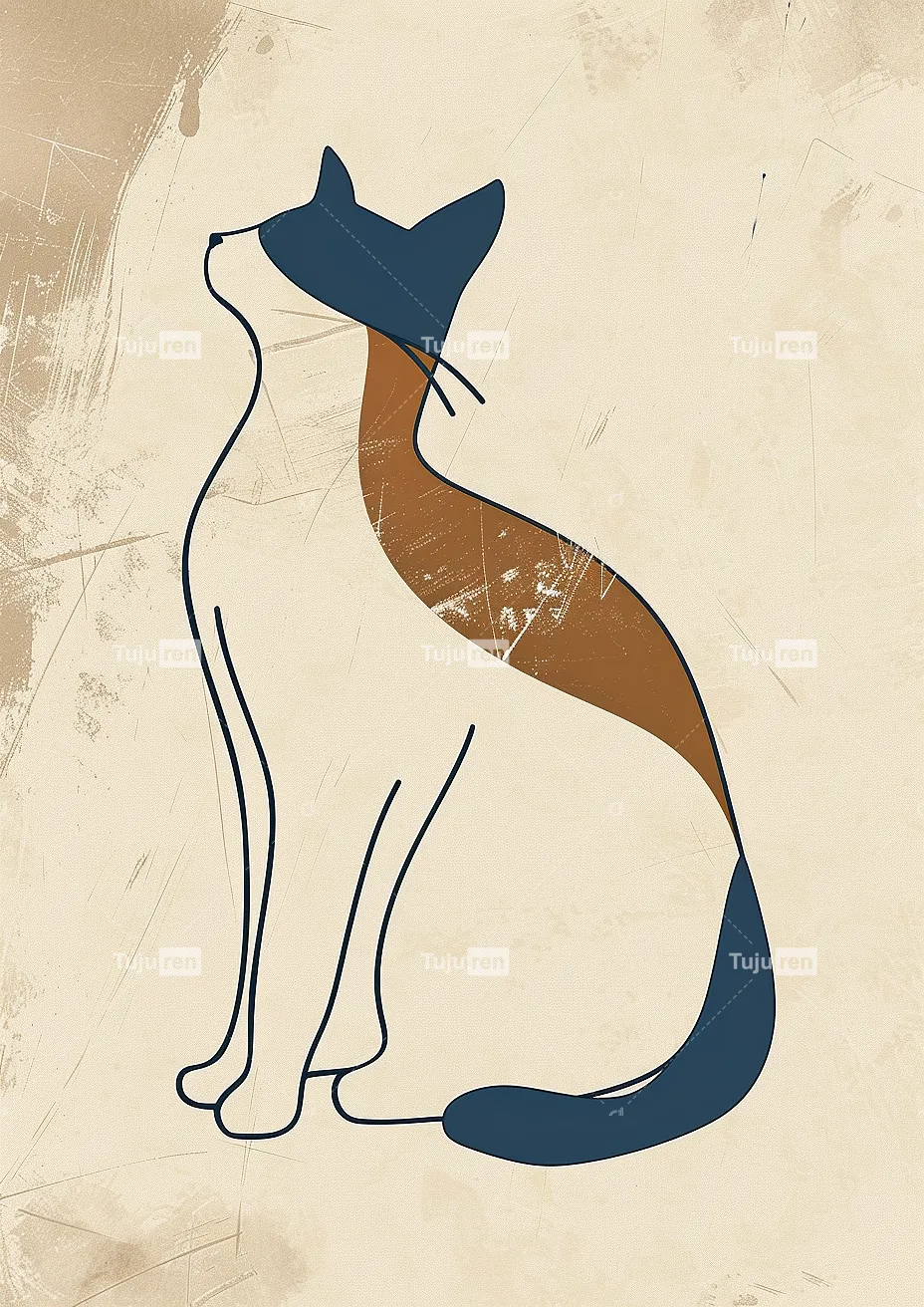 猫极简主义简单线条平淡的色彩极简主义。希腊艺术画波西米海报素材模板下载 图巨人