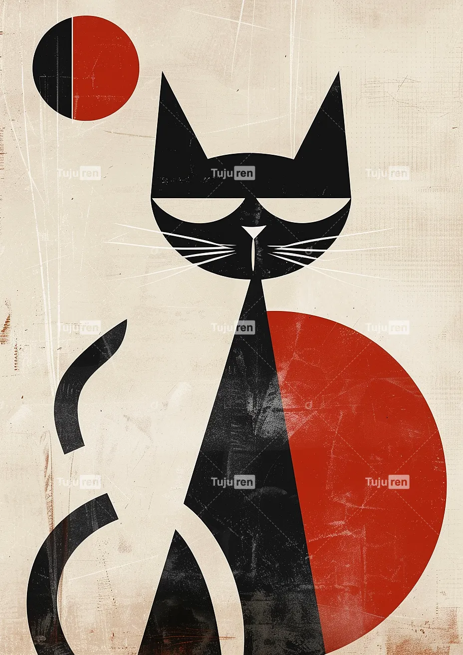 猫极简主义简单线条平淡的色彩极简主义。希腊艺术画波西米海报素材模板下载 图巨人