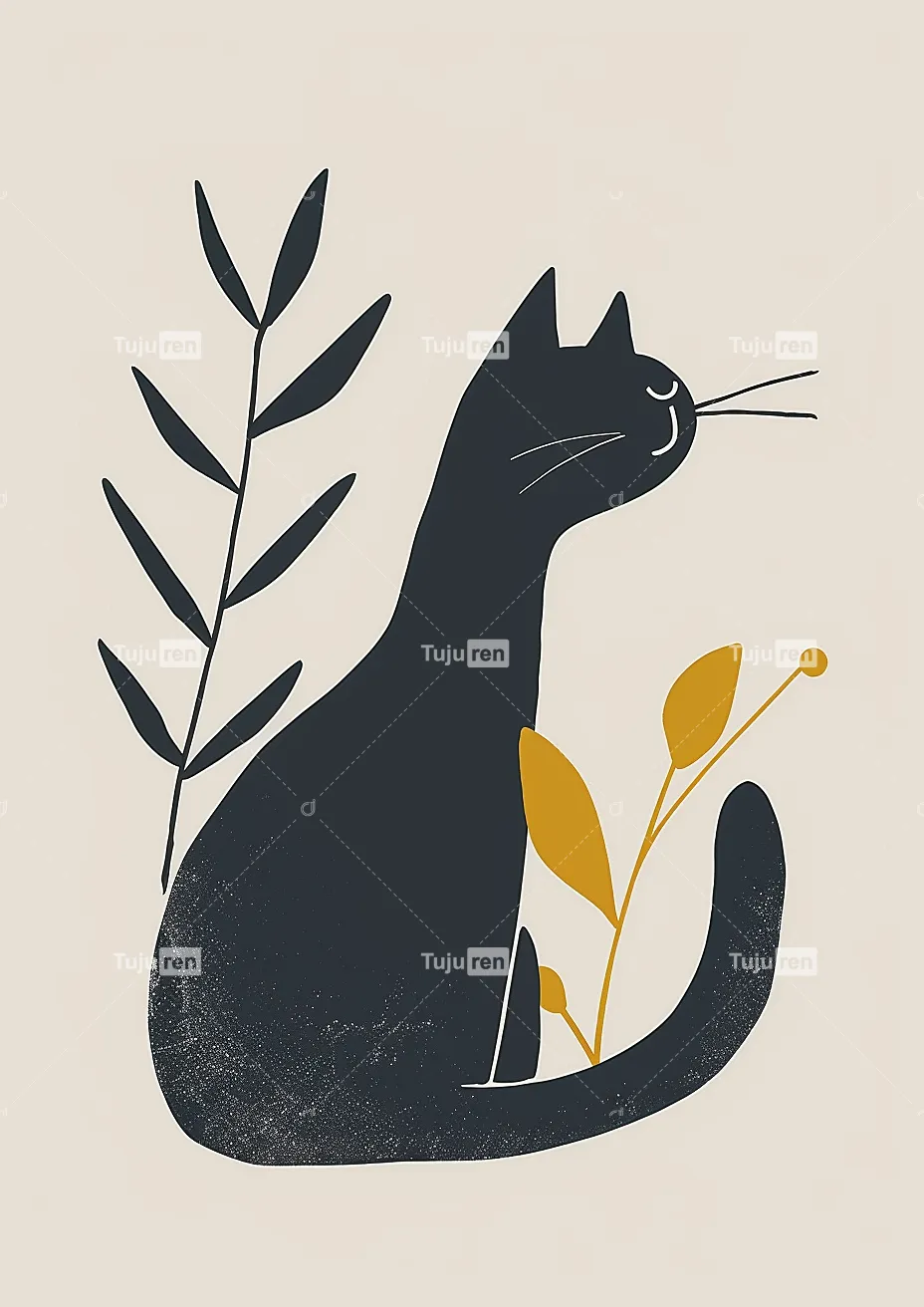 猫极简主义简单线条平淡的色彩极简主义。希腊艺术画波西米海报素材模板下载 图巨人