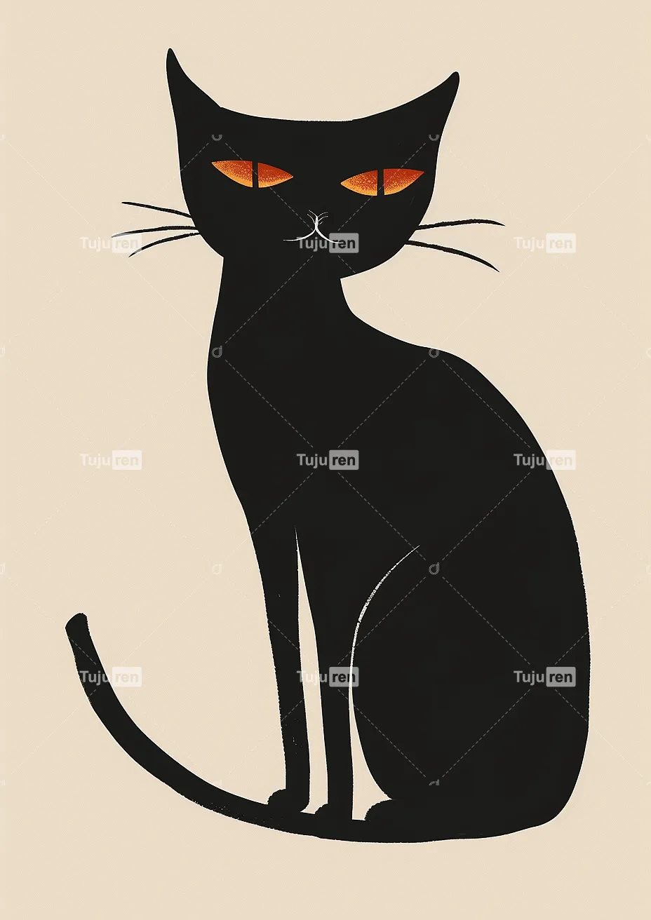 猫极简主义简单线条平淡的色彩极简主义。希腊艺术画波西米海报素材模板下载 图巨人